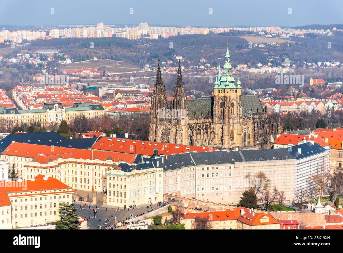 Aerial view of Prague Castle, Czech: Prazsky hrad, with Saint Vitus ...