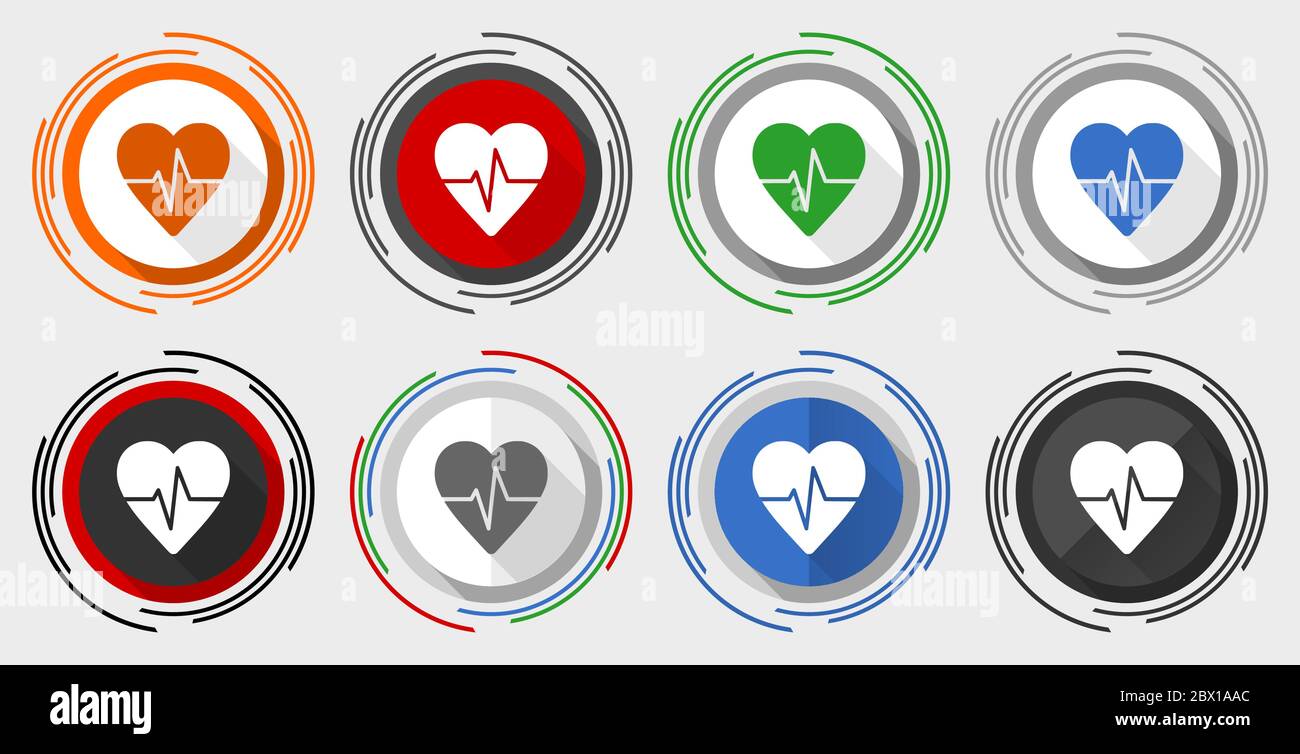 Pulse vector icon set, modern design flat graphic in 8 options for web ...
