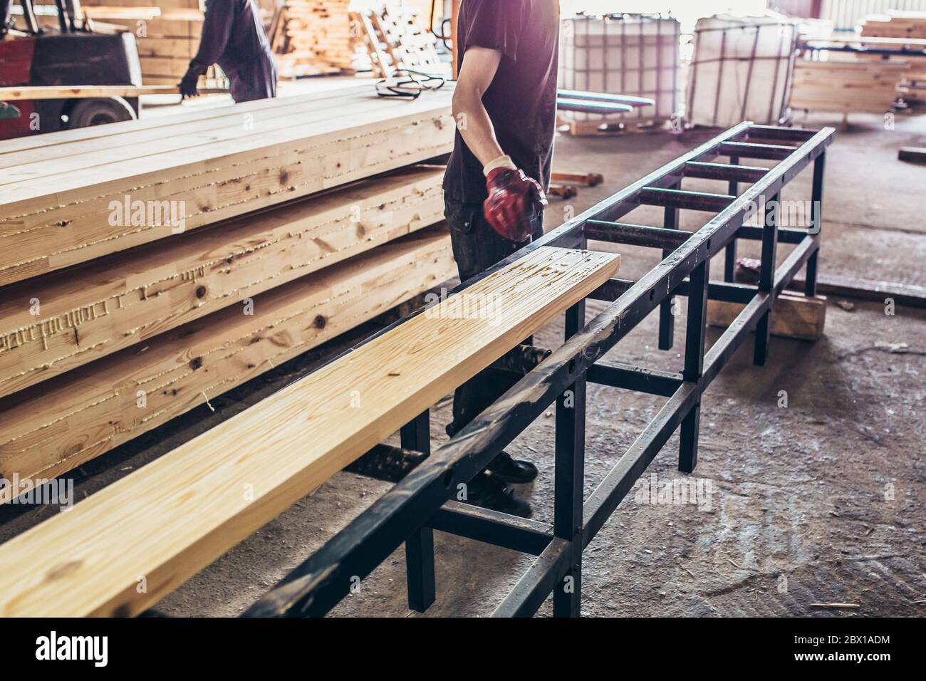 Production workshop for the production of timber for a wooden log house ...