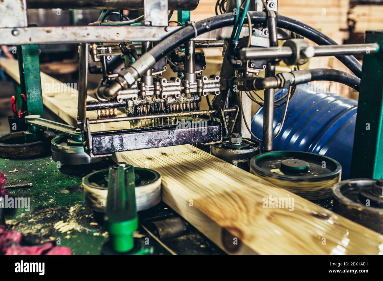 Production workshop for the production of timber for a wooden log house ...