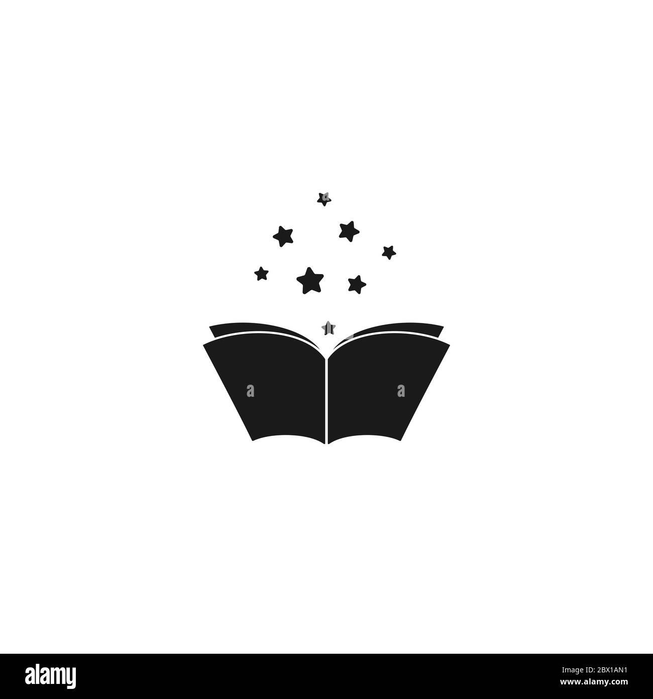 Open book with stars or fireworks flying out. Isolated on white ...