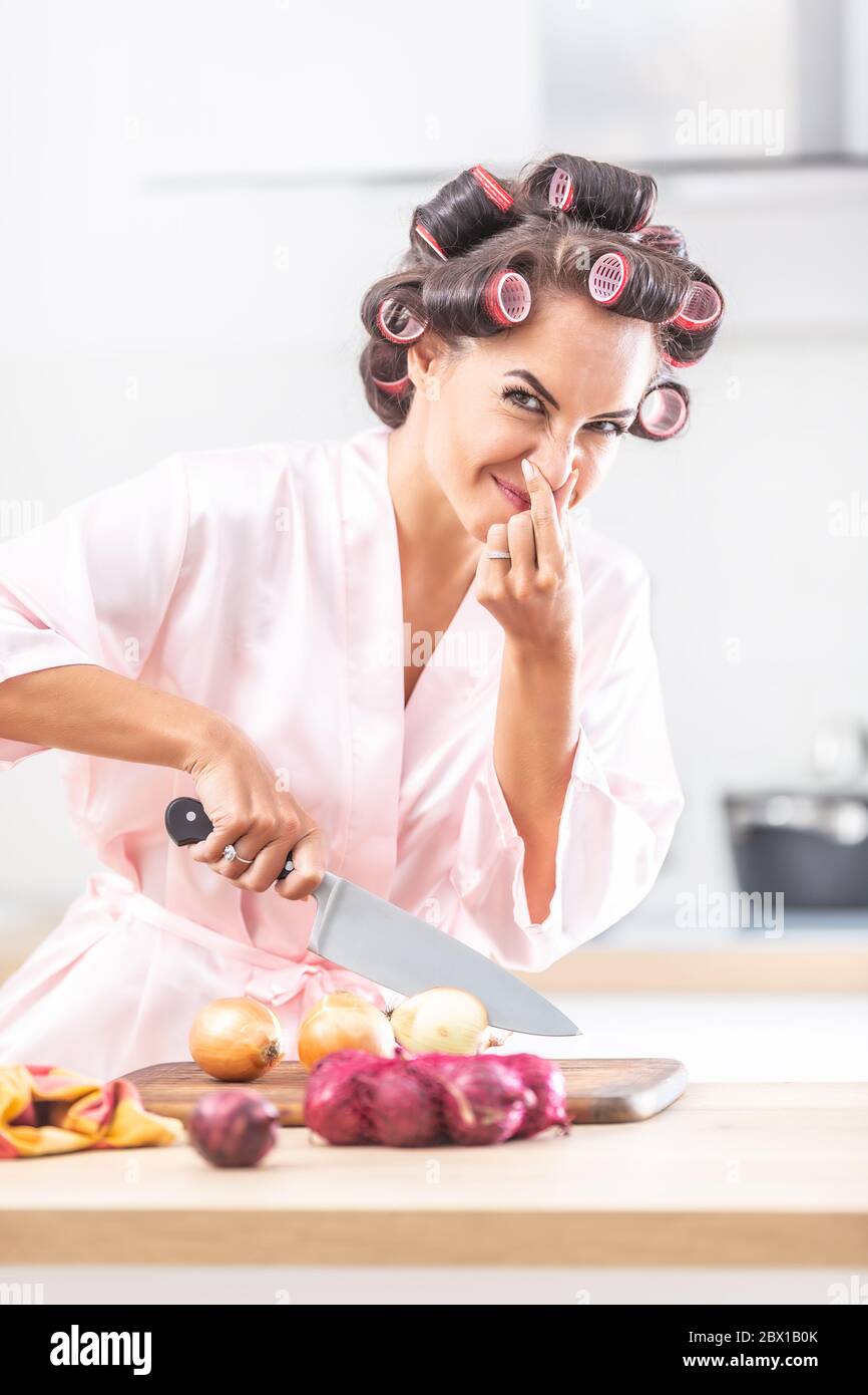 Lady in hair rollers hi-res stock photography and images - Alamy