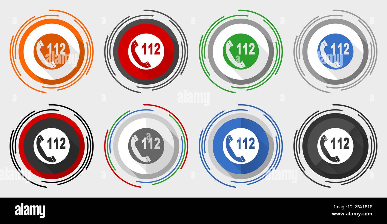 Emergency call vector icon set, modern design flat graphic in 8 options ...