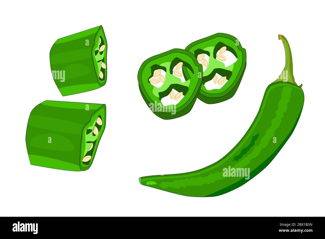 Jalapeno isolated on white background. Set of sliced jalapeno pepper ...