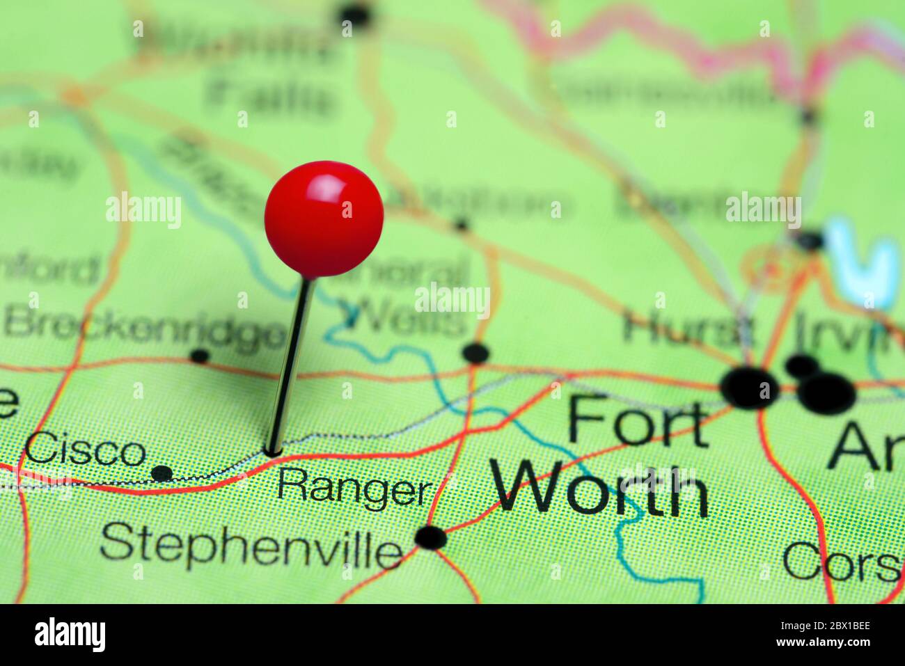 Ranger pinned on a map of Texas, USA Stock Photo - Alamy