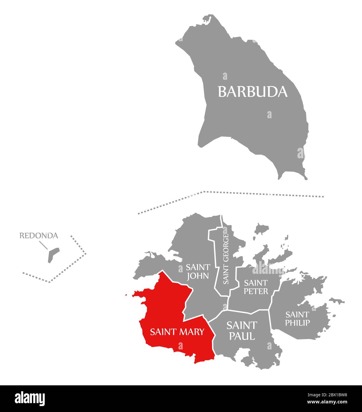 Saint Mary red highlighted in map of Antigua and Barbuda Stock Photo ...