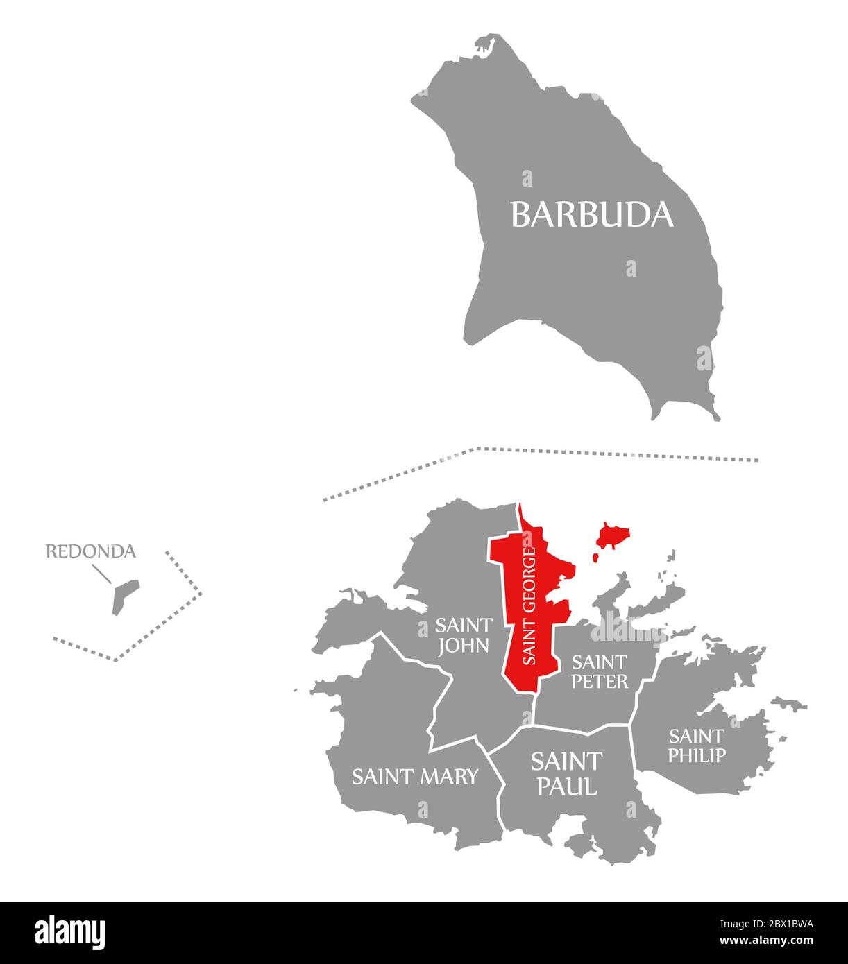 Saint George red highlighted in map of Antigua and Barbuda Stock Photo ...