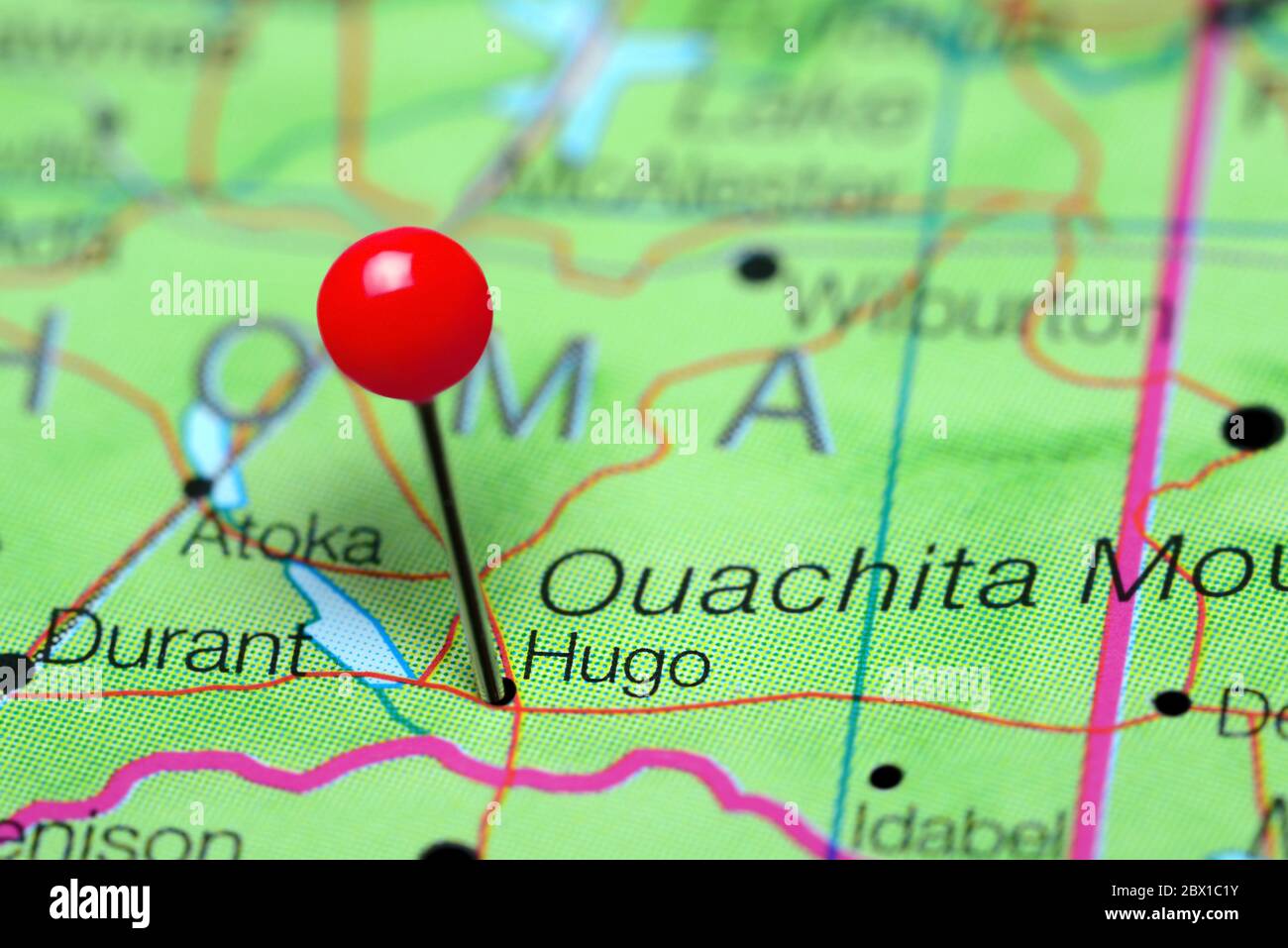 Hugo pinned on a map of Oklahoma, USA Stock Photo - Alamy