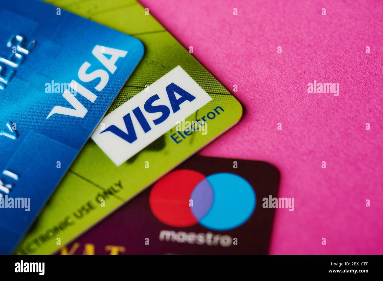 New-York , USA - June 4 , 2020: Visa and maestro logos on debit cards ...