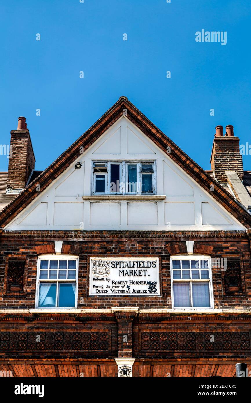 Close-up of exterior of Victorian 19th Century Old Spitalfields Market ...