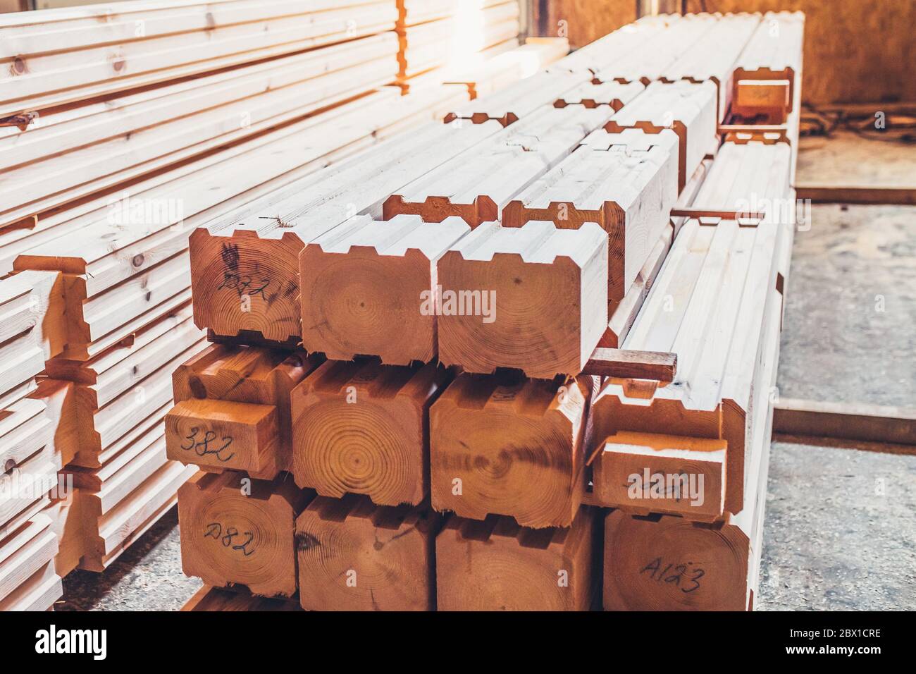 Production workshop for the production of timber for a wooden log house ...