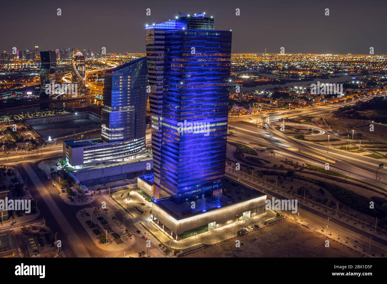 Beautiful city scape of Lusail city, night view of Lusail City Stock ...