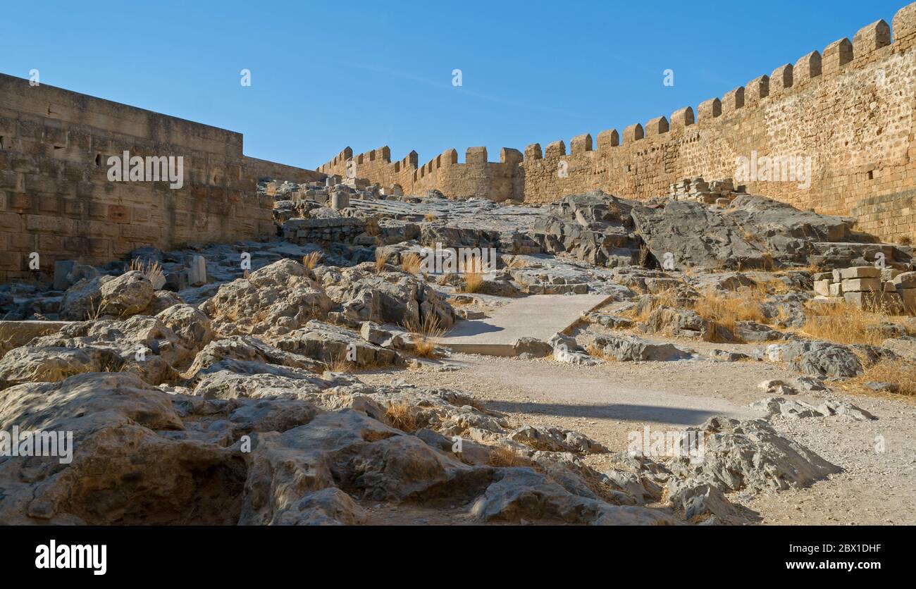 Lindos Acropolis Fortifications in Rhodes, Greece Stock Photo - Alamy