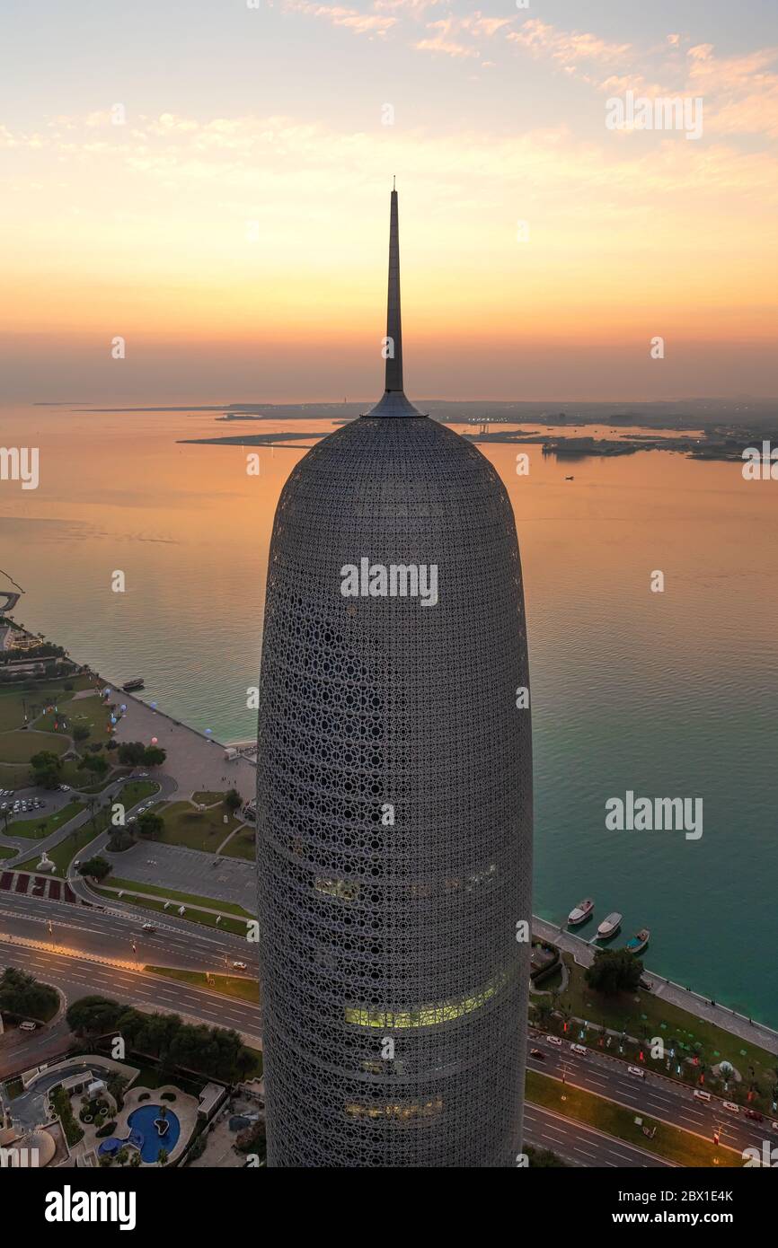Sunrise view of Burj Doha. Iconic Doha Tower Stock Photo - Alamy