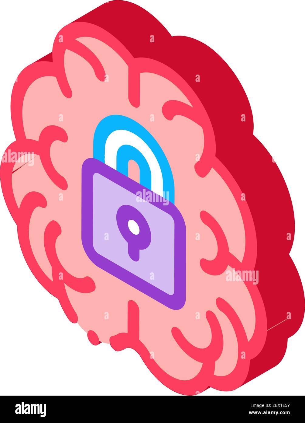 Brain And Locked Padlock isometric icon vector illustration Stock ...