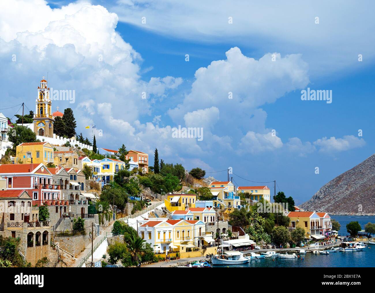 Symi Town View on the Greek Island of Simi with the Annunciation Church ...