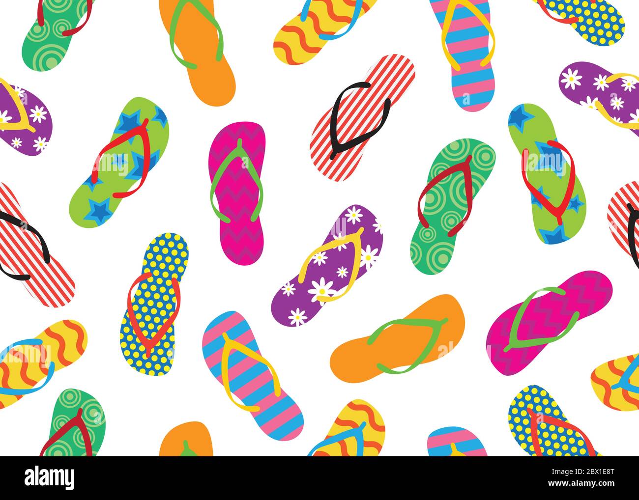 Seamless pattern of colorful flip flops set isolated on white background - Vector illustration ...