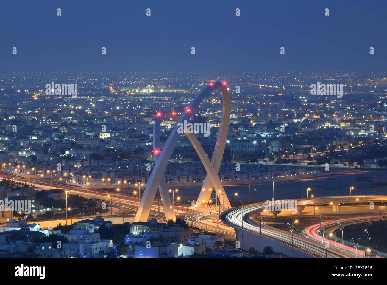 Al Wahda Arches in West bay Area, Tallest Monument of the City Stock ...