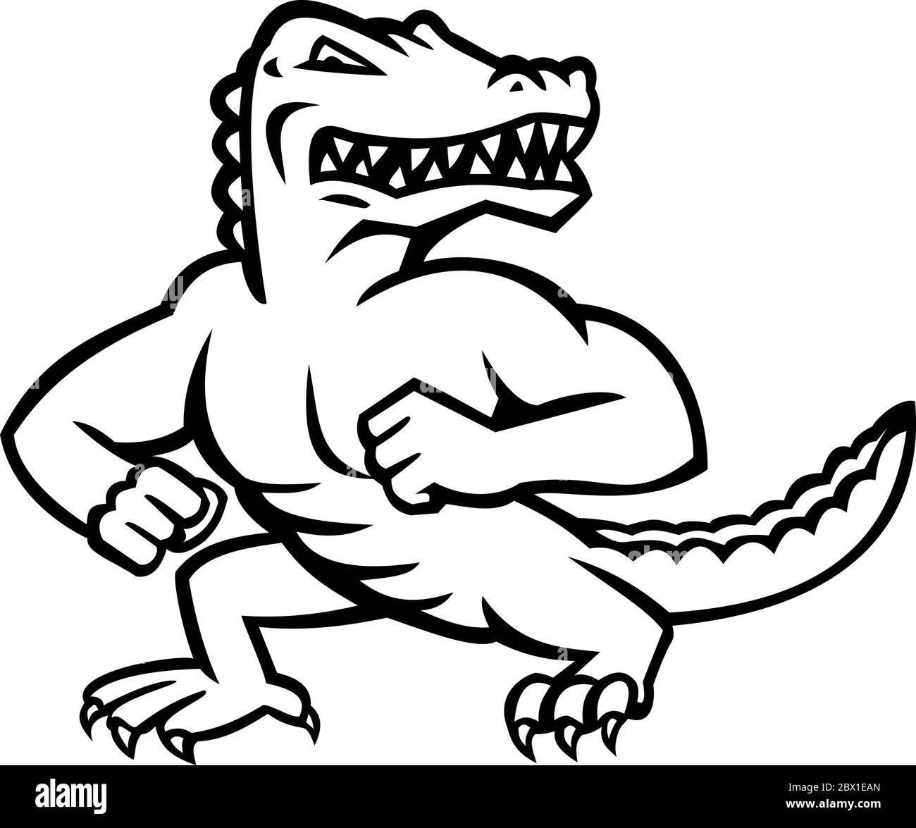 Balck And White Standing Alligator Clip Art