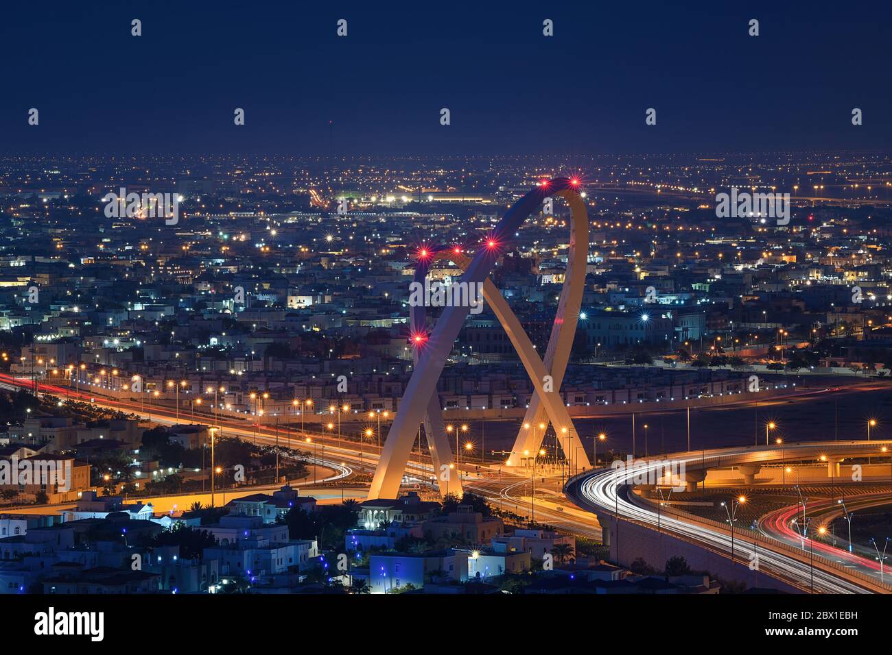 Al Wahda Arches in West bay Area, Tallest Monument of the City Stock ...