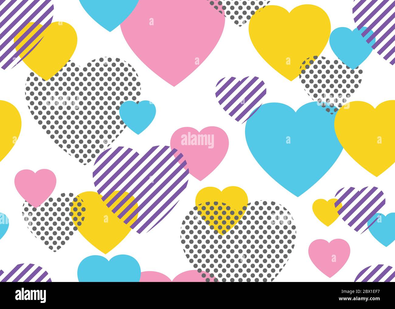 Seamless pattern of colorful dots and geometric heart shape modern on ...