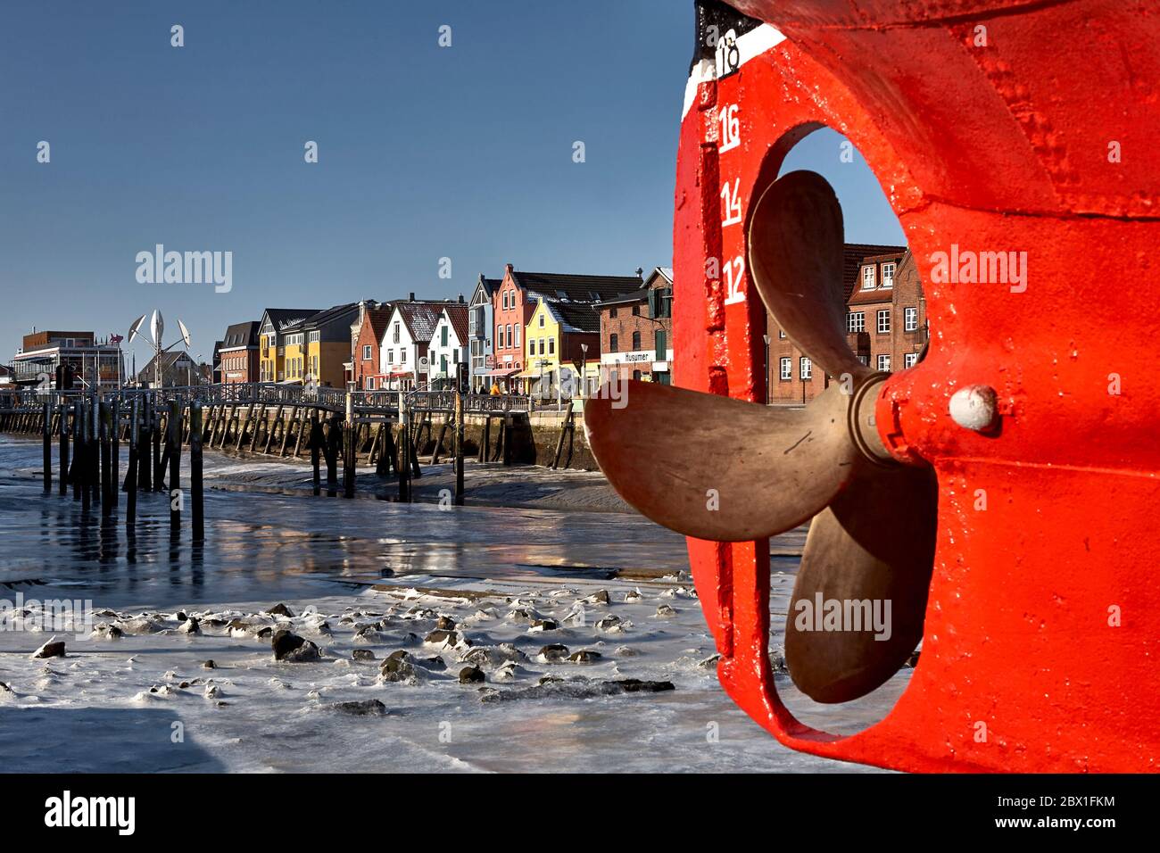 The ship's propeller of a fishing cutter which is on a slipway in the ...