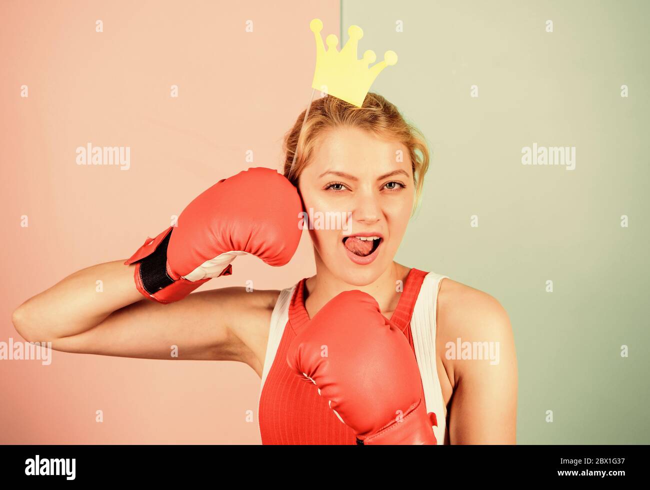 always stay strong. lady winner. Queen of boxing ring. Sportswoman with ...
