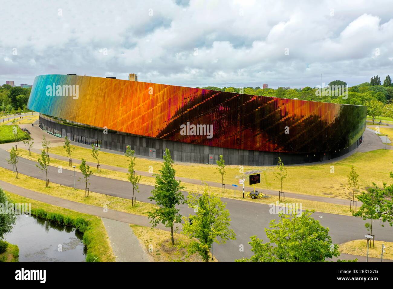 Aerial view of The Zuiderpark Sports Campus, with a sports field ...