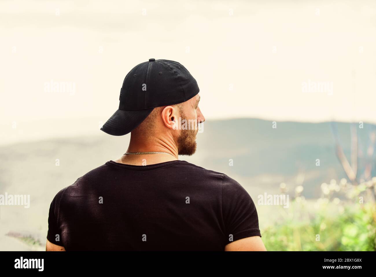 Power of nature. Discover world. Masculinity and male energy. Man ...