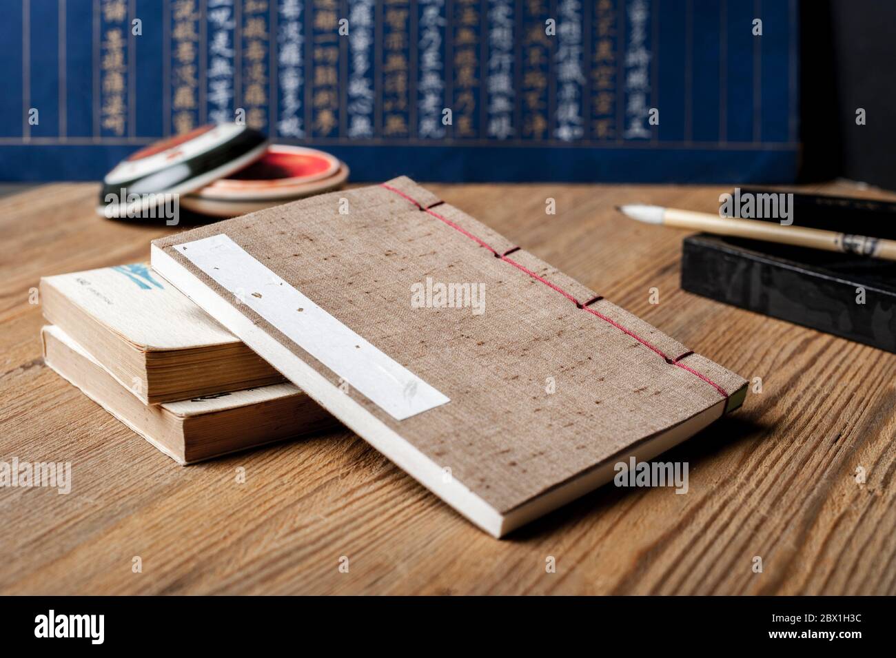 closeup vintage style of Japanese stab binding on wooden desk Stock ...