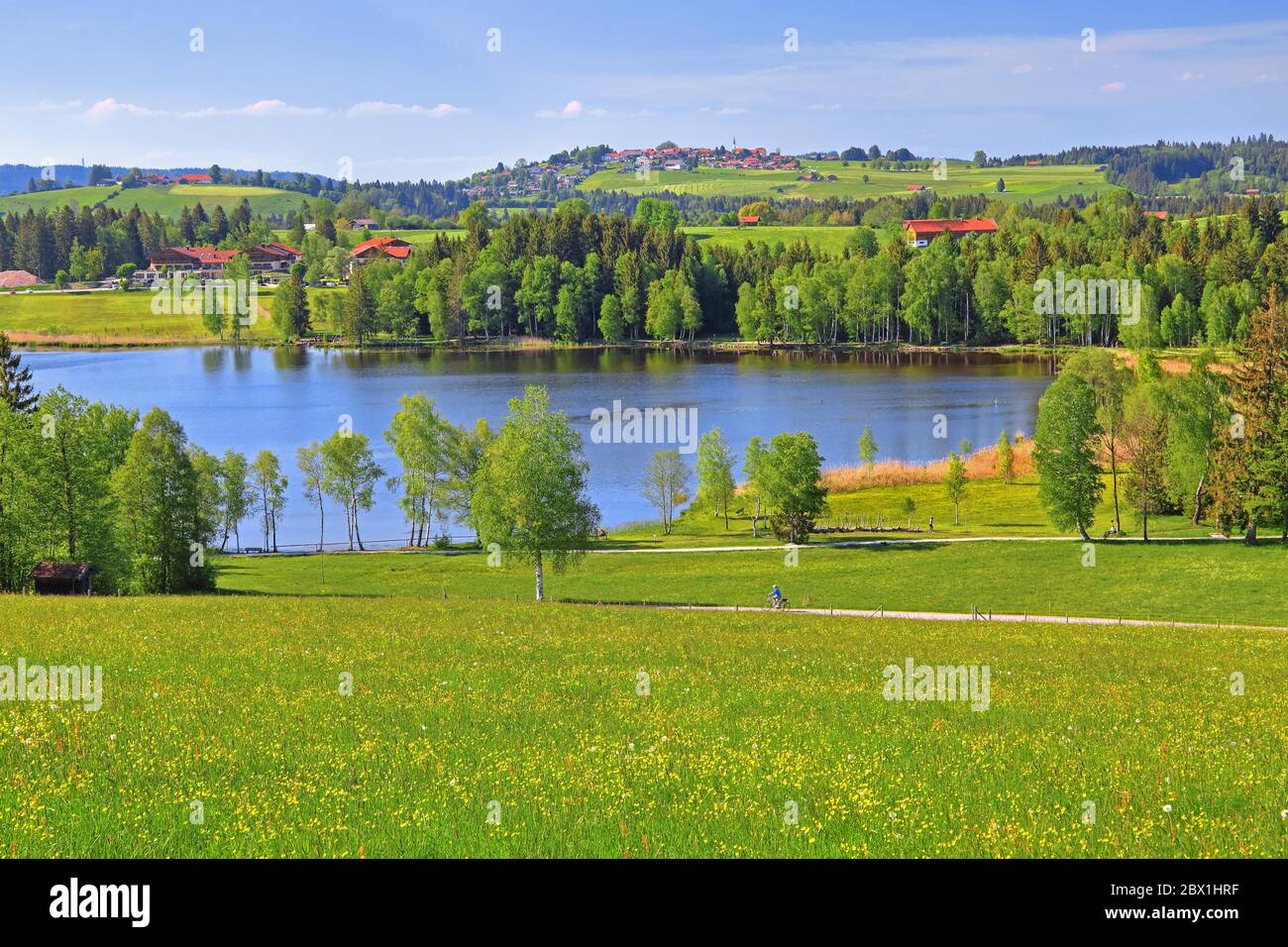 Early landscape with Lake Bayersoiener See, in the back village ...
