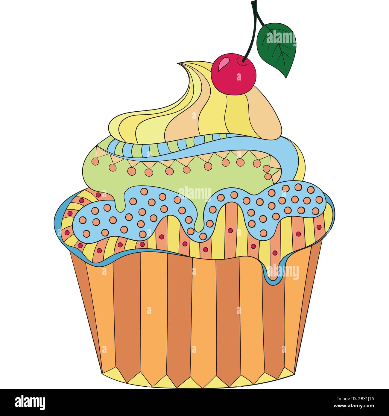 color vector cupcake on a white background. Hand drawn cupcake with ...