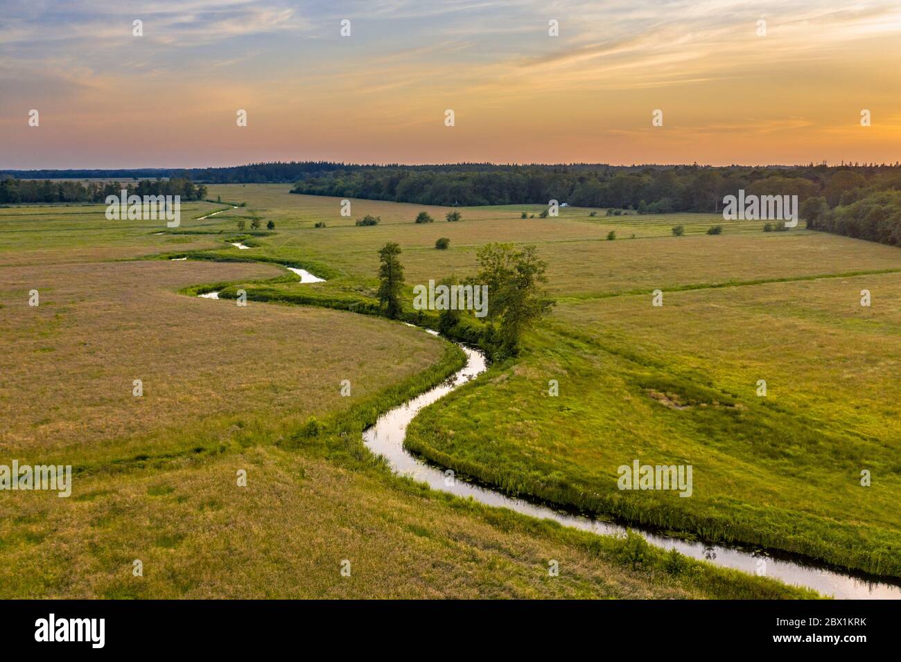 Aerial view of meandering lowland river Koningsdiep near Beetsterzwaag ...