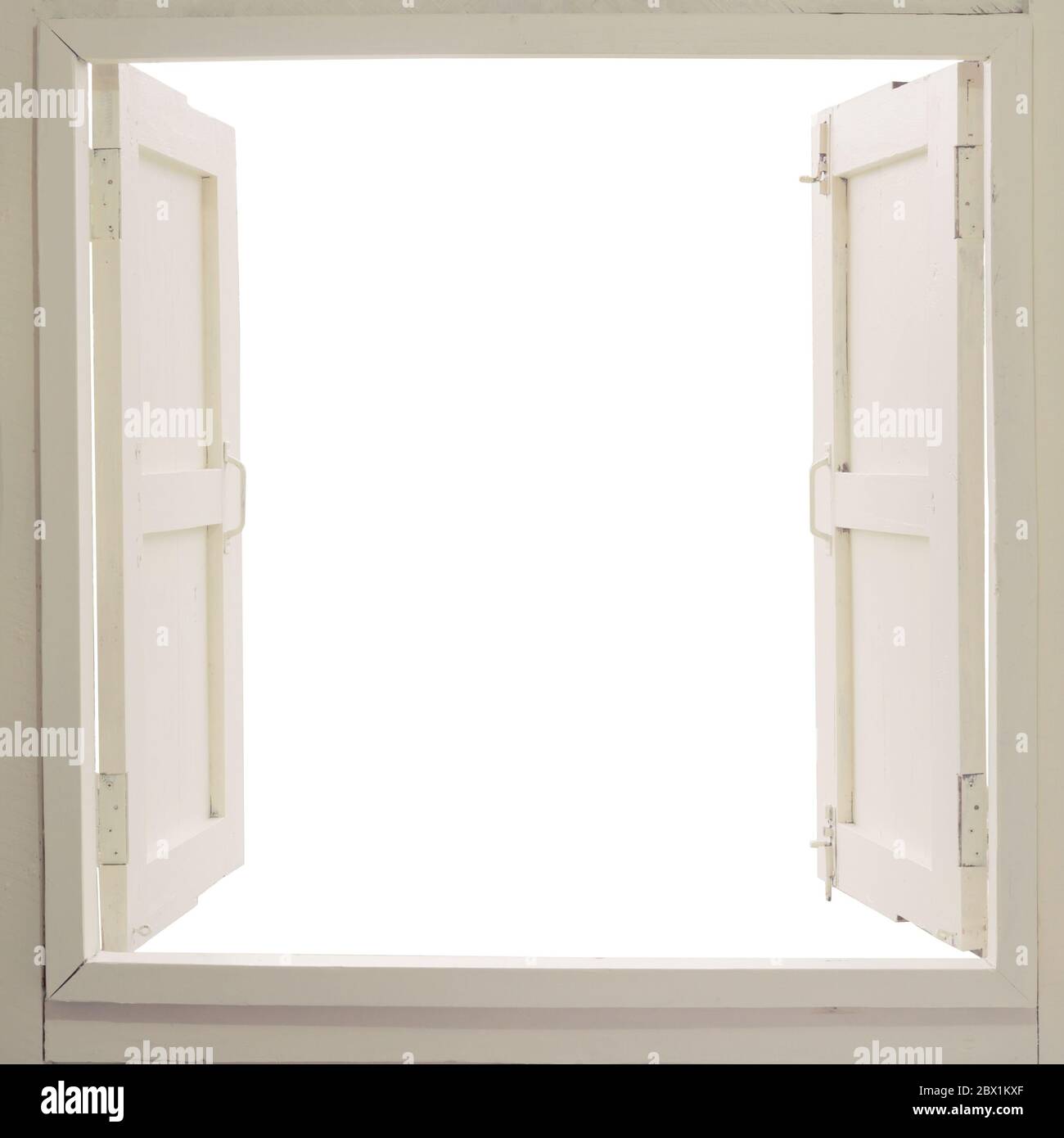 Opened wooden window on white background Stock Photo - Alamy