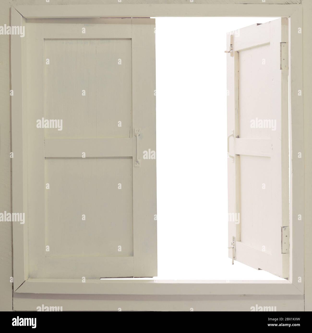 Opened wooden window on white background Stock Photo - Alamy