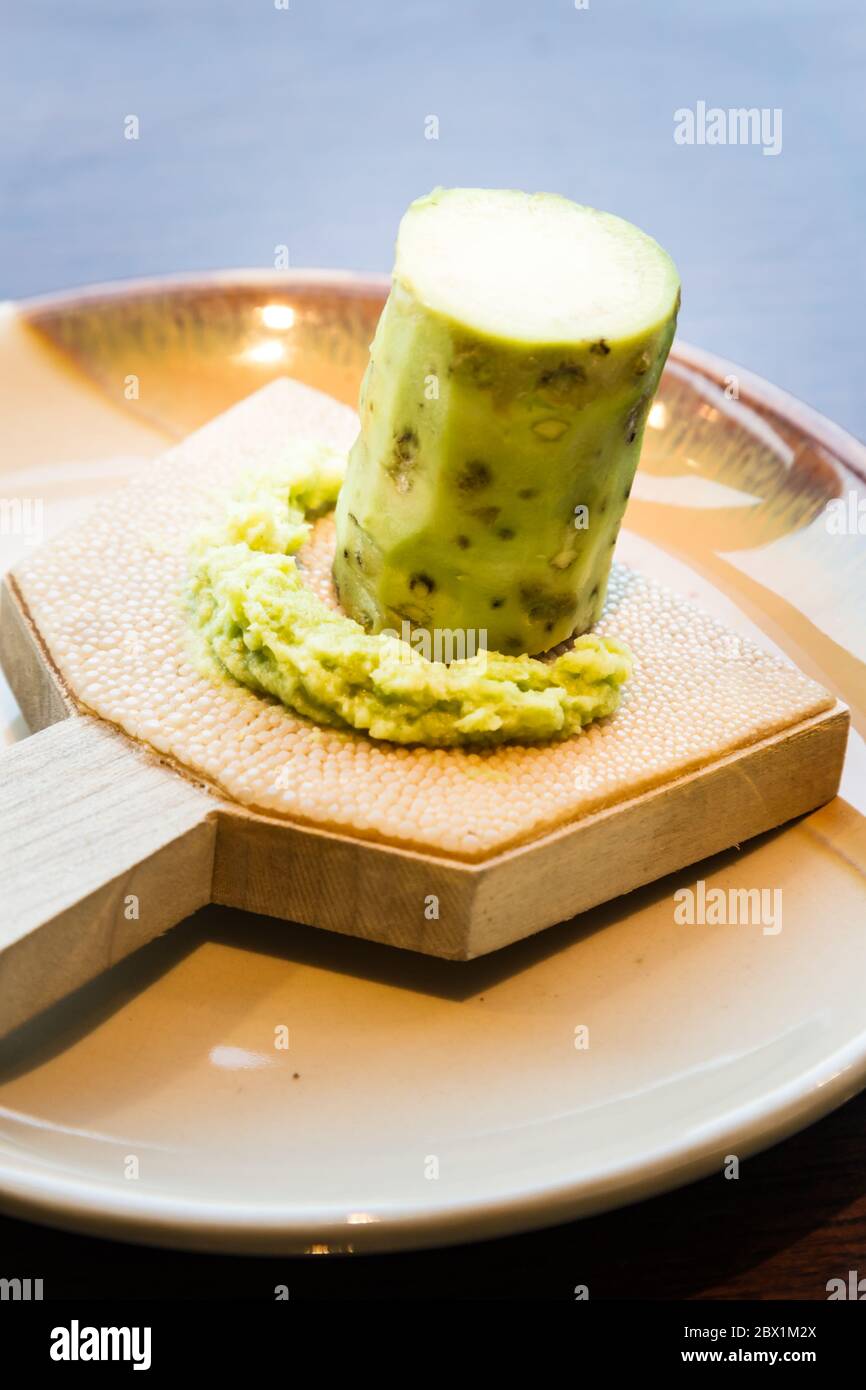 Fresh wasabi root, condiment for sushi and sashimi, japanese food Stock ...