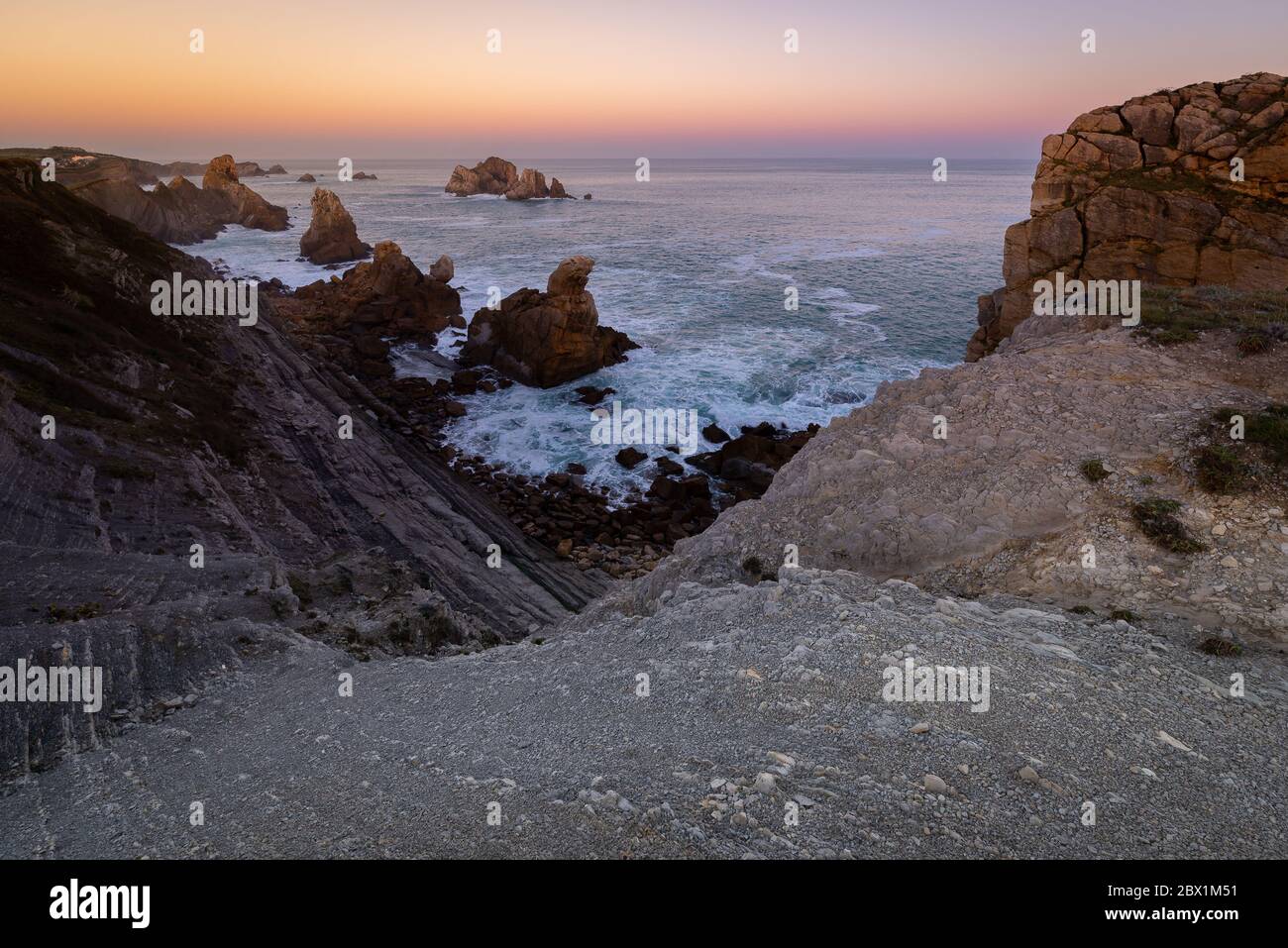 Broken Coast (Costa Quebrada) at sunrise, Cantabria, Spain Stock Photo ...