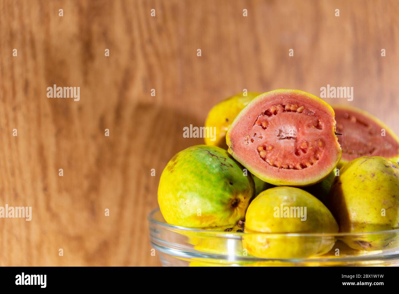 Guava fruits (Psidium guajava L.). Guava is a small tropical fruit tree ...