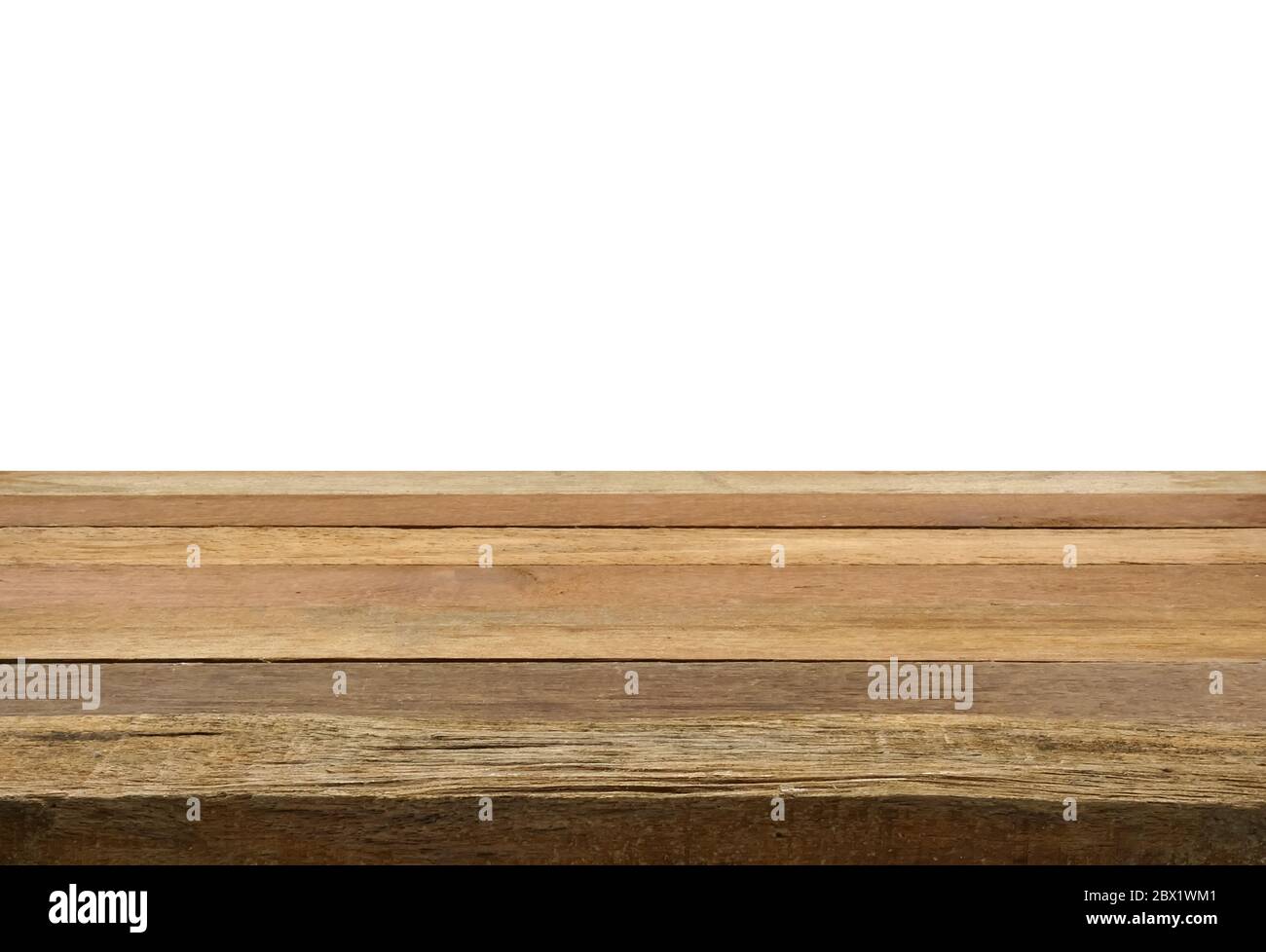 Empty plank wood table top isolate on white background Stock Photo - Alamy