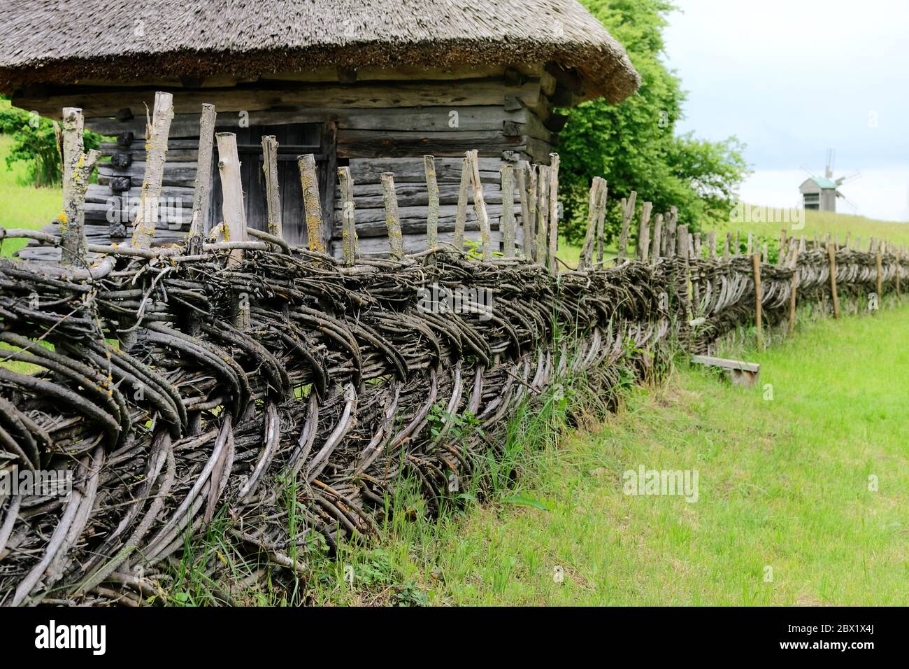 Rustic fence in village near the house near the forest. Authentic ...