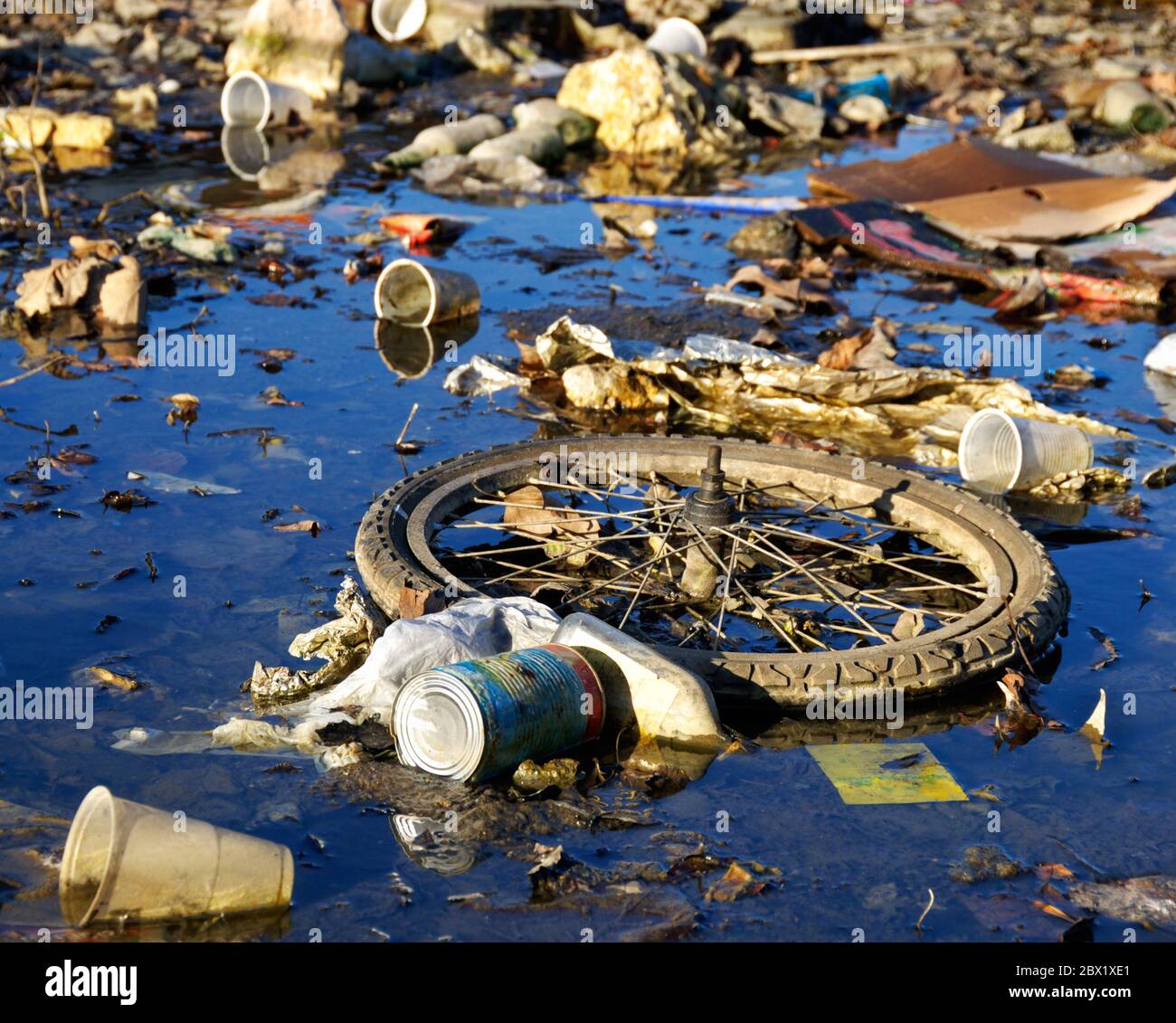 Garbage dump partially immersed in water Stock Photo - Alamy