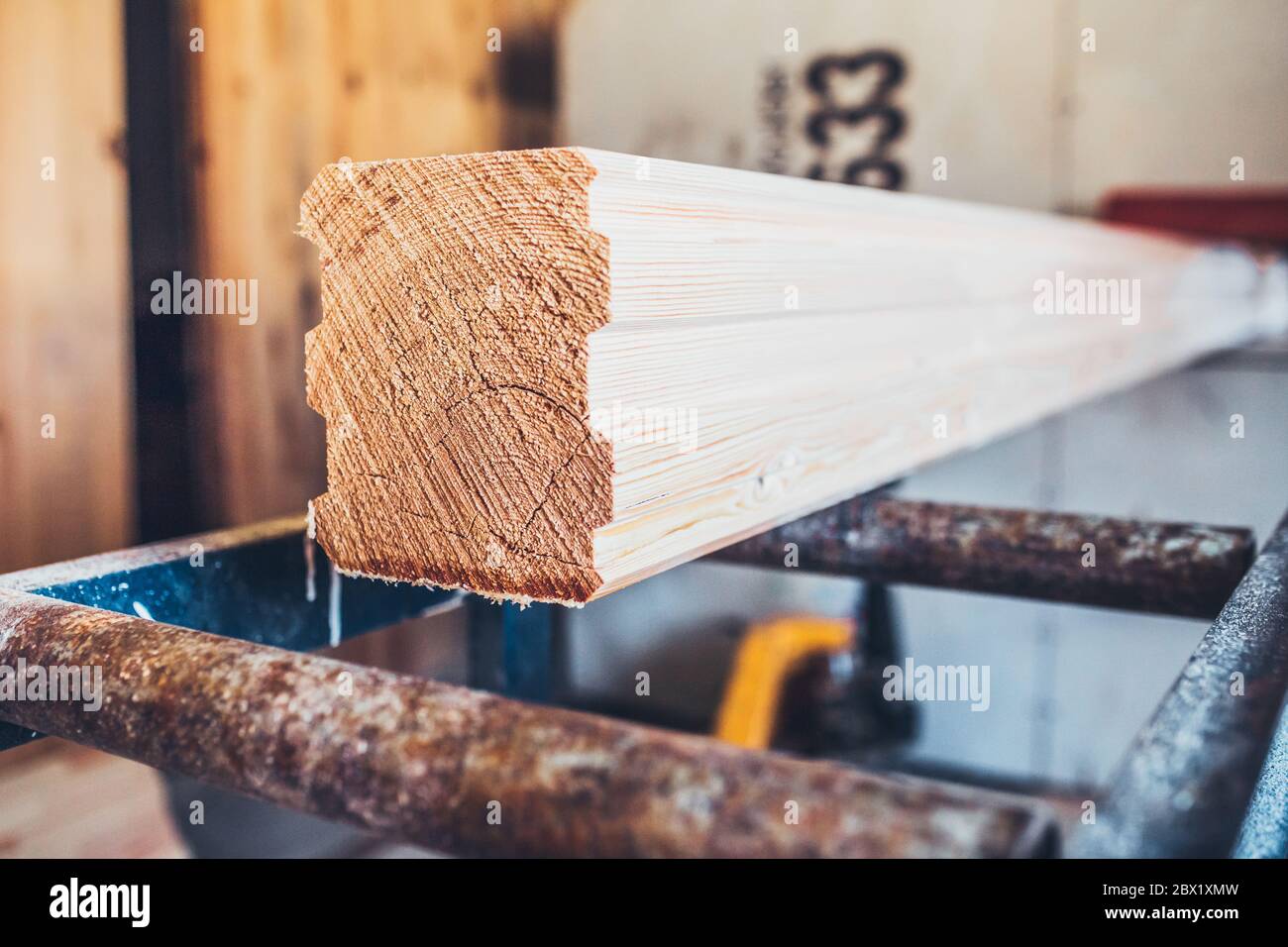 Production workshop for the production of timber for a wooden log house ...