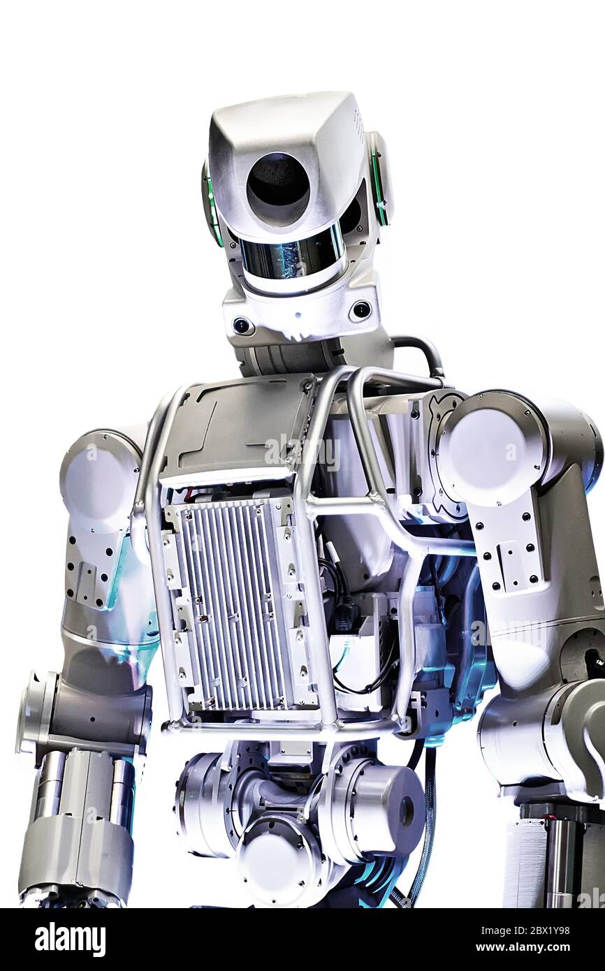 Metal robot isolated on white background Stock Photo - Alamy