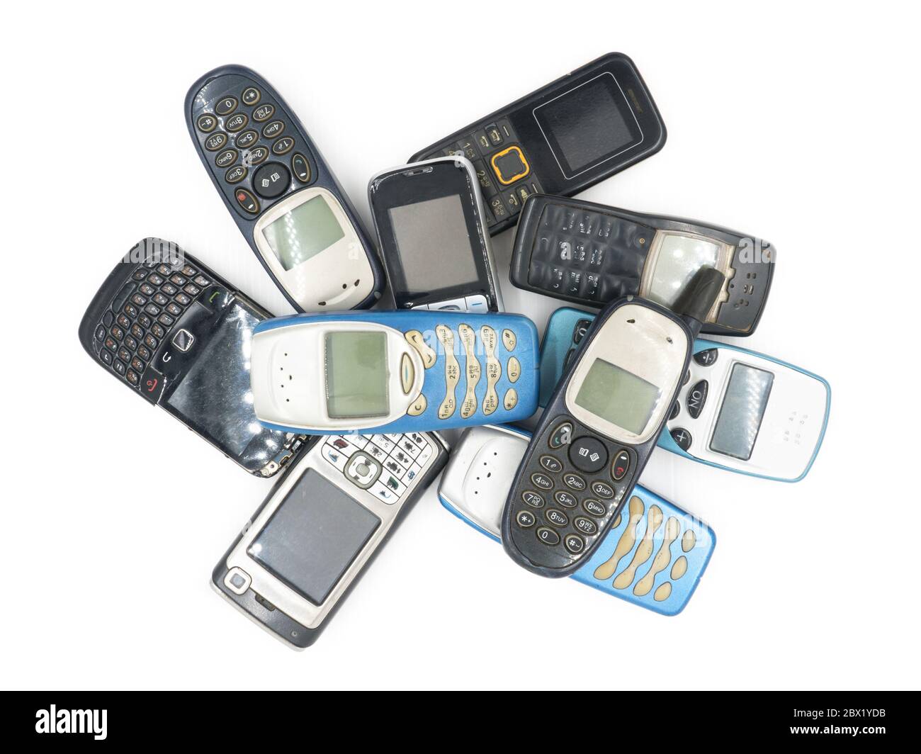 Top view of Old mobile phones on white background Stock Photo - Alamy
