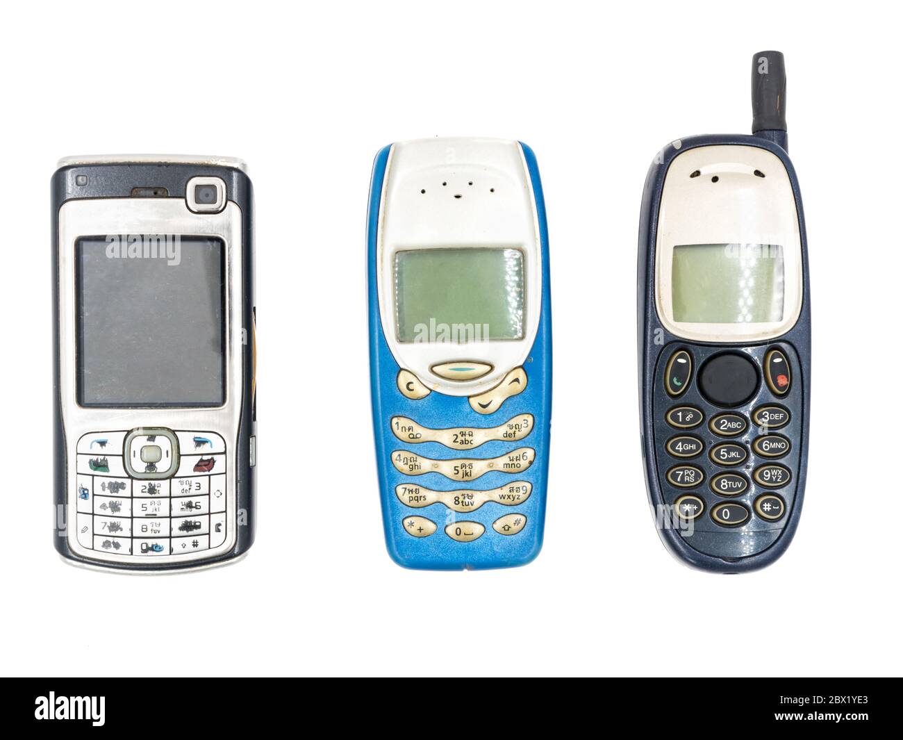 Old mobile phones on white background Stock Photo - Alamy