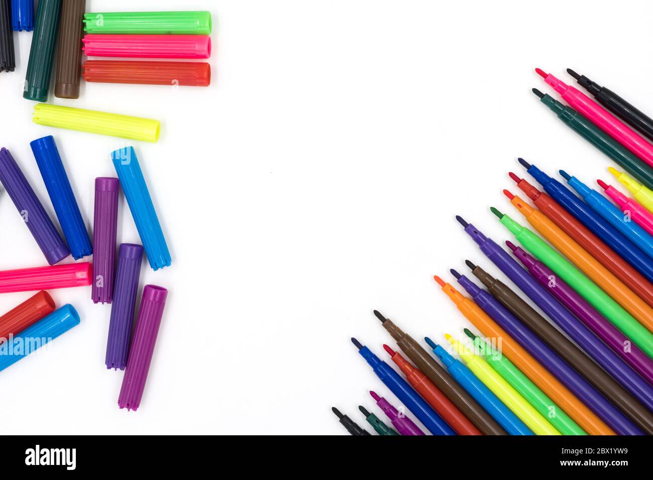 Multi-Color markers pens on white background Stock Photo - Alamy