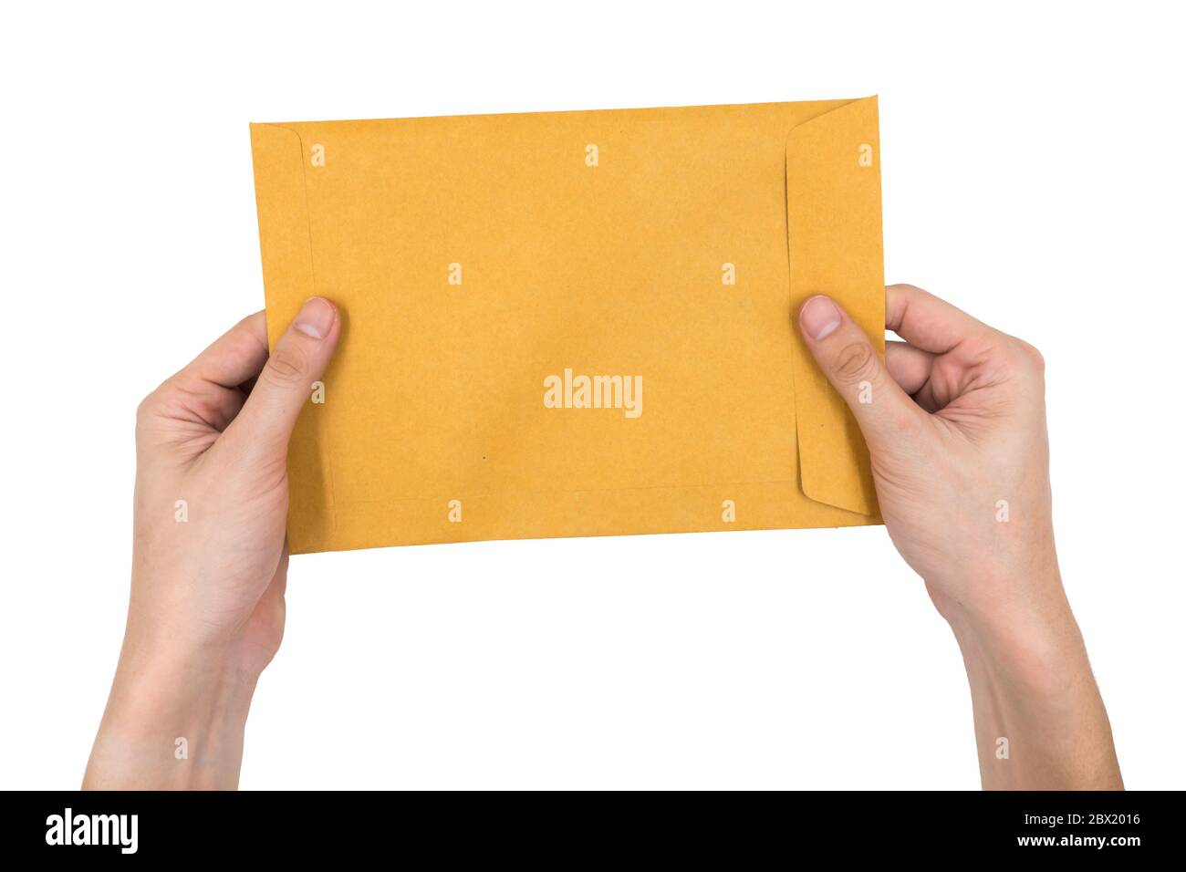 Hands holding envelope isolated on white background Stock Photo - Alamy
