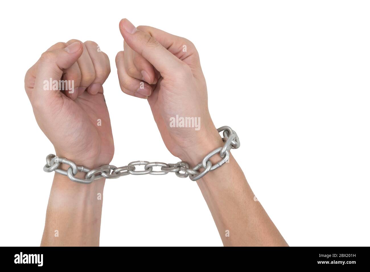 Male hands and chain isolated on white background Stock Photo - Alamy