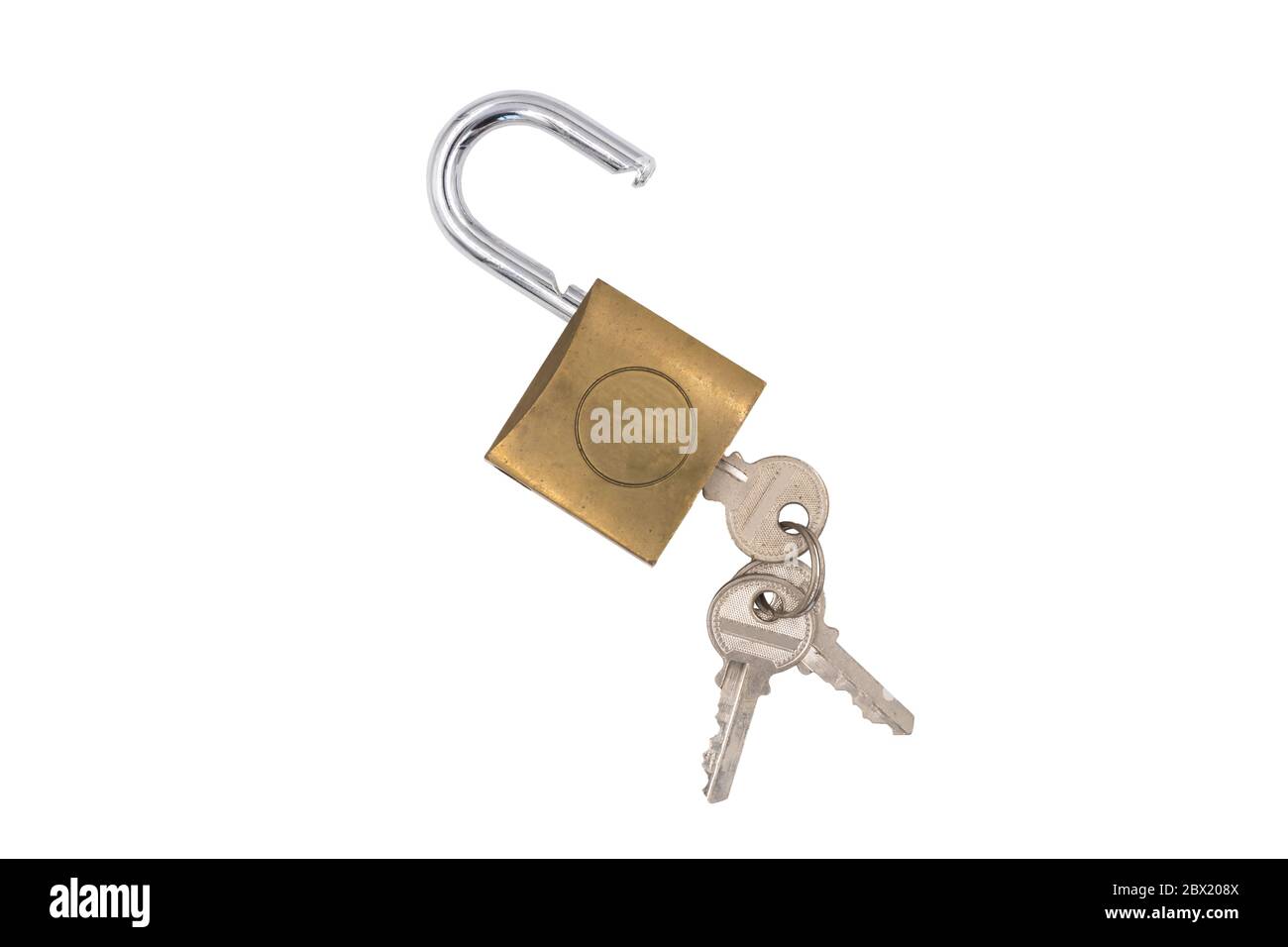 Padlock with key on white background Stock Photo - Alamy