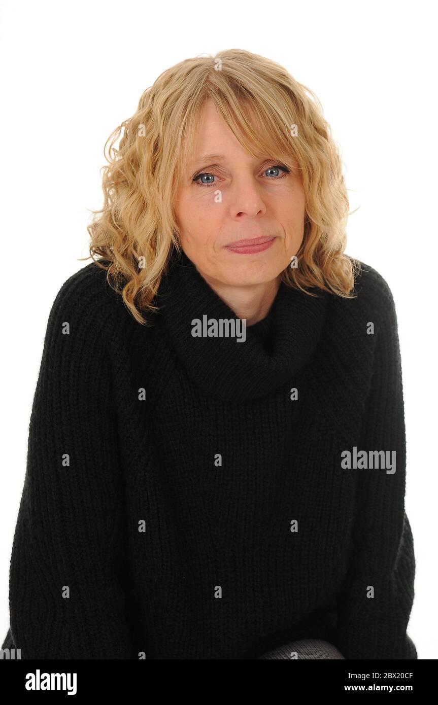 pretty blonde woman looking disappointed, isolated on white background ...